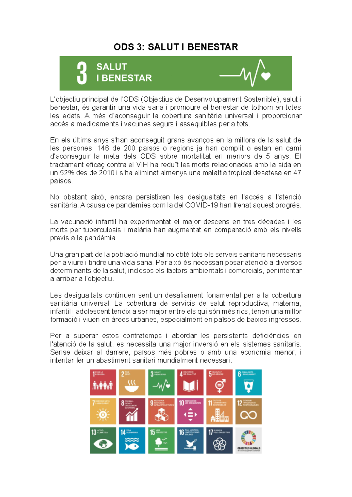 ODS 3 - Salut I Benestar - ODS 3: SALUT I BENESTAR L’objectiu principal de l’ODS (Objectius de ...