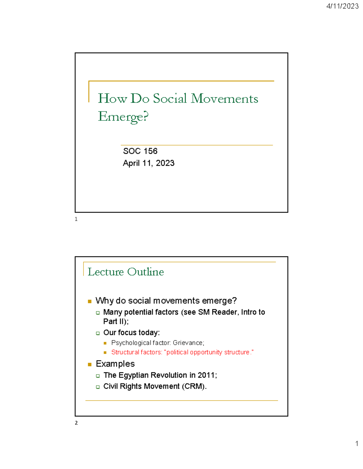 Emergence of Social Movements - How Do Social Movements Emerge? SOC 156 ...