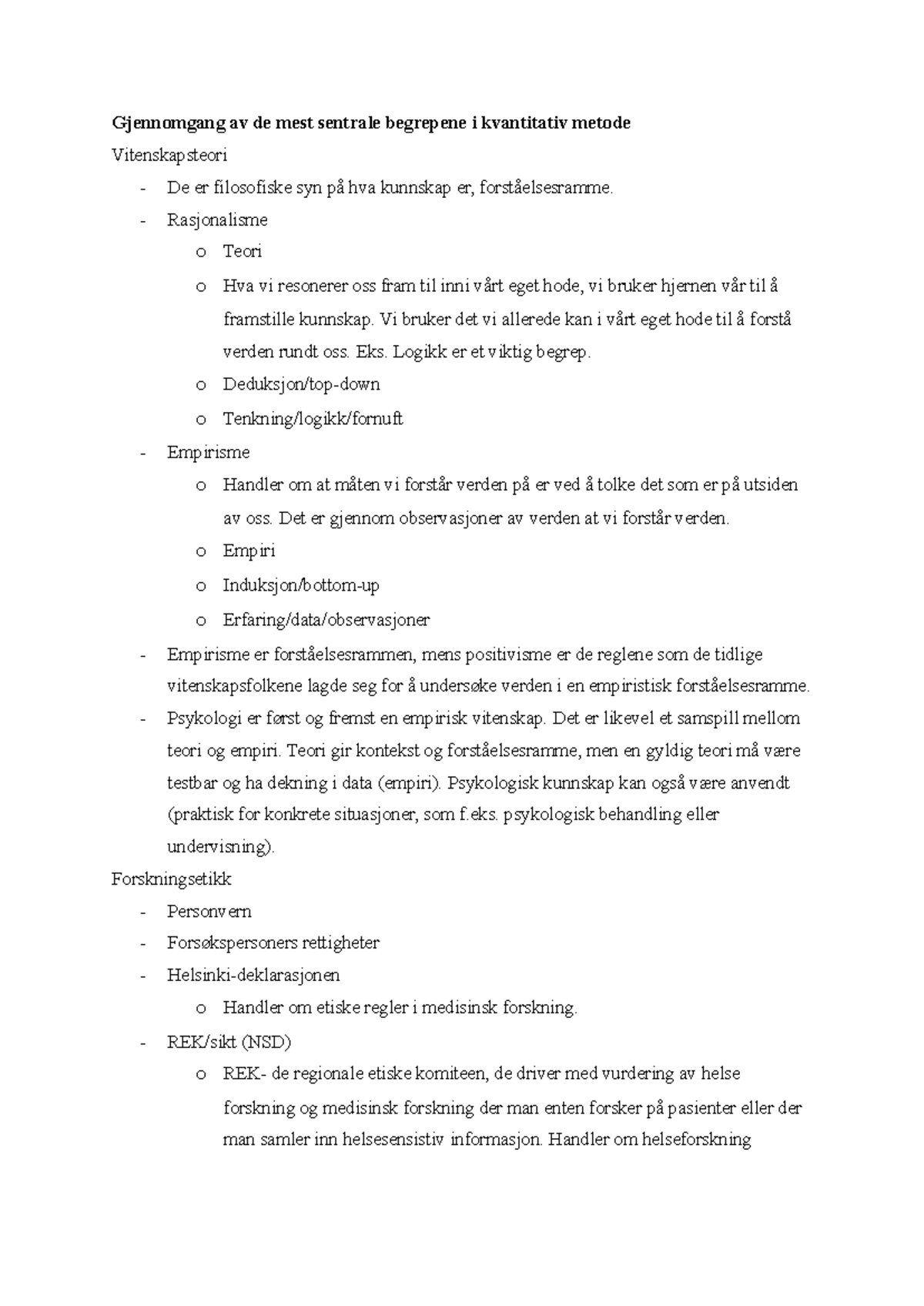 Eksamen notater - øving - Gjennomgang av de mest sentrale begrepene i kvantitativ metode - Studocu