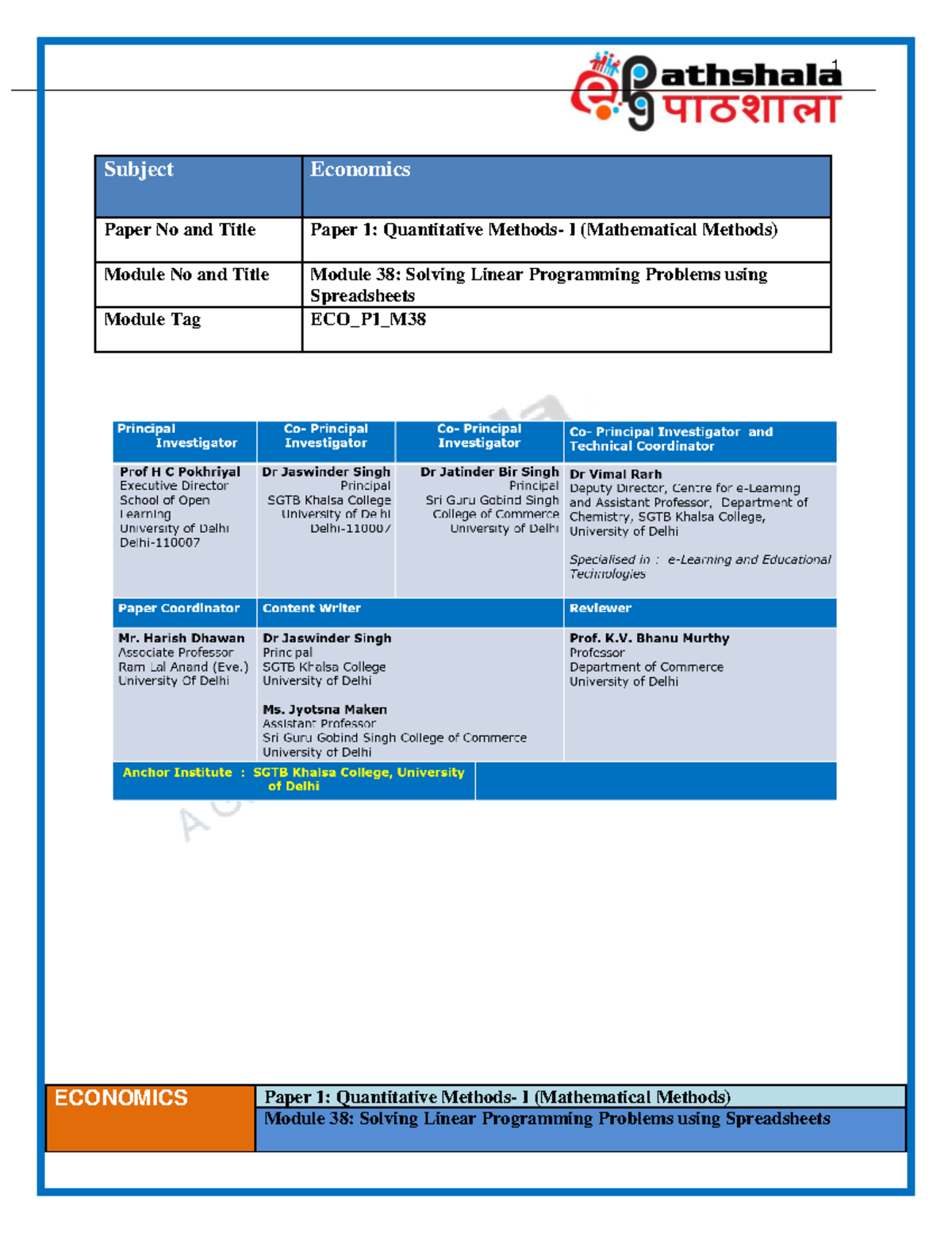 Module No and Title Module 38: Solving Linear Programming Problems ...