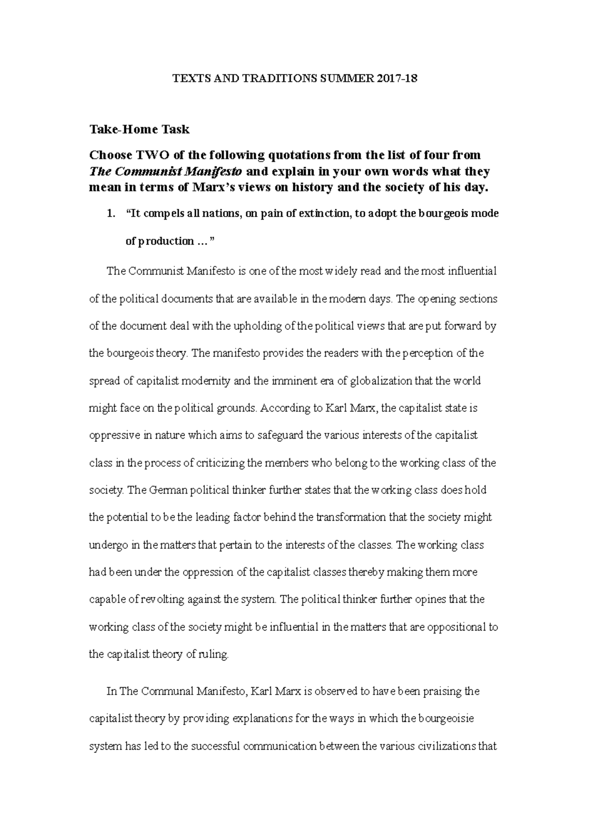 Texts & Traditions Take - Home Task - TEXTS AND TRADITIONS SUMMER 2017 ...