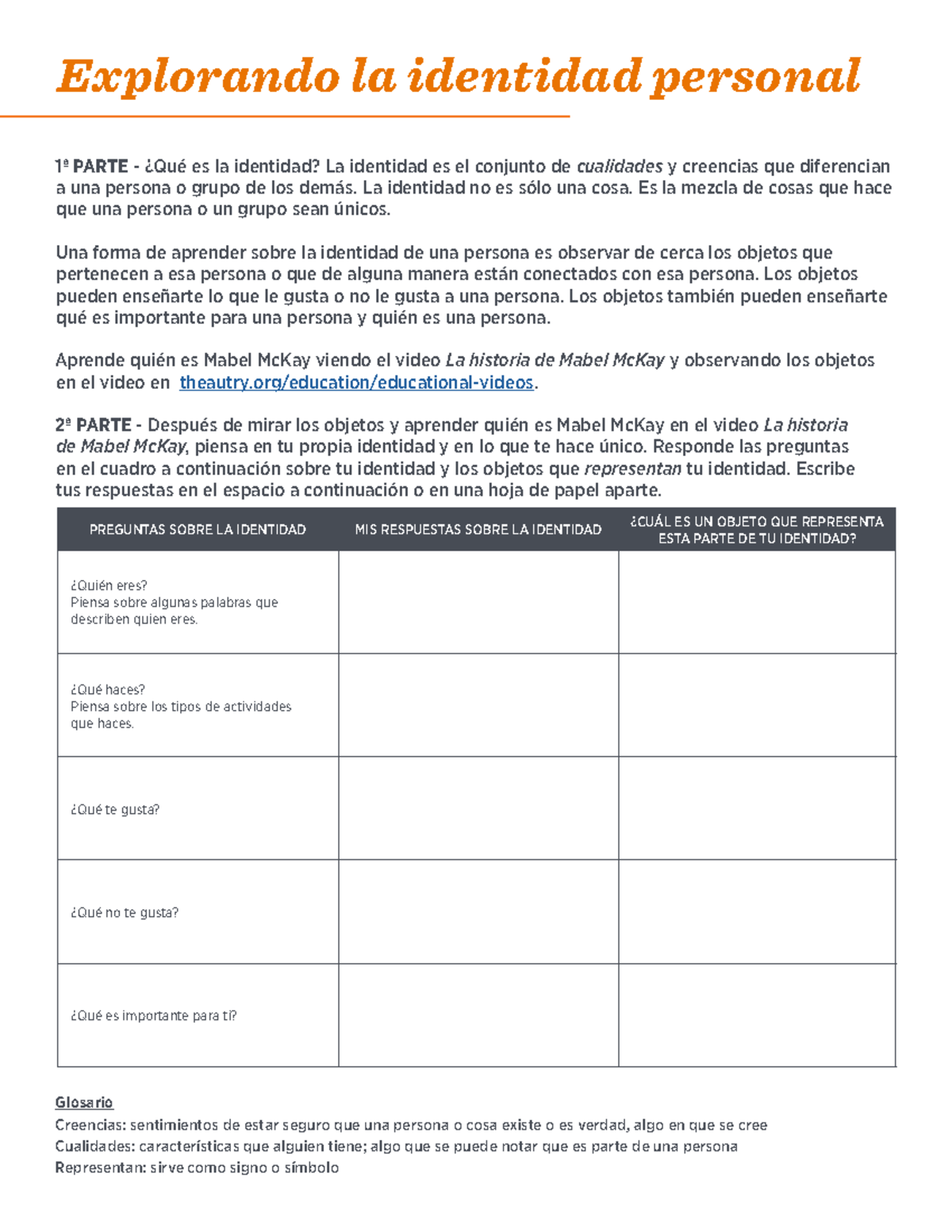 Exploring personal identity lesson-studentresponsesheet-fillable ...