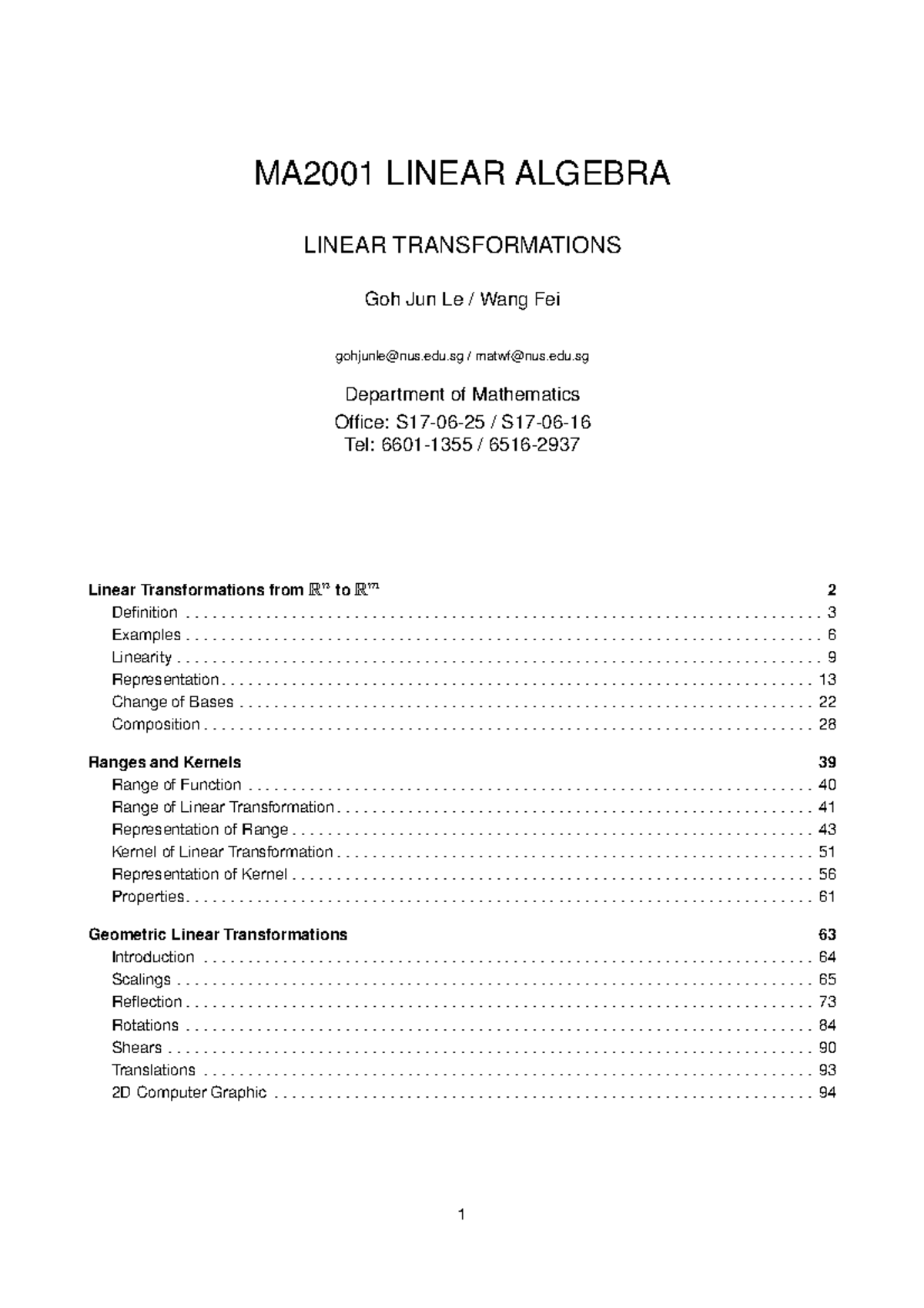 MA2001-Chapter 7 - Linear transformation - MA2001 LINEAR ALGEBRA LINEAR ...