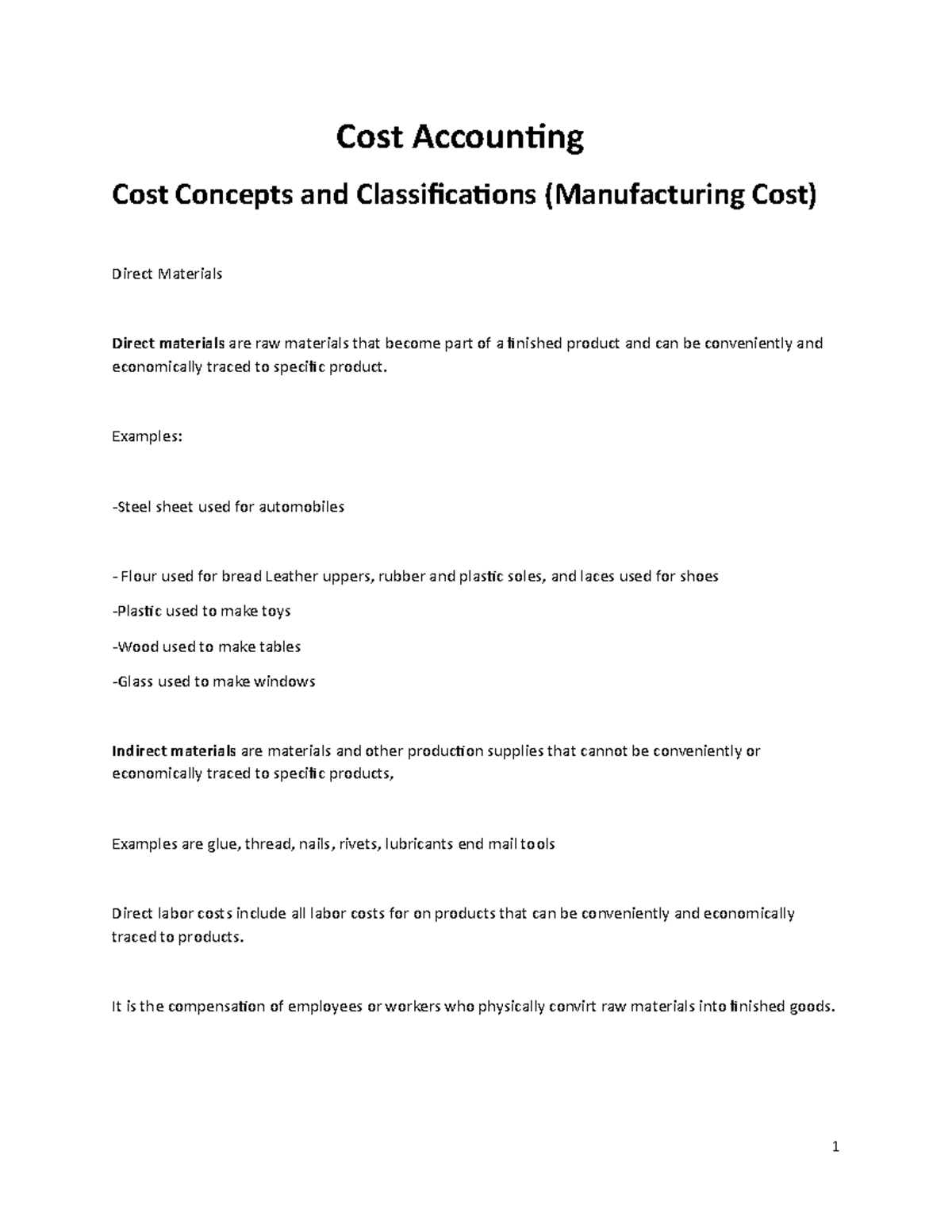 Cost Accounting (Reviewer 1) - Cost Accounting Cost Concepts and ...