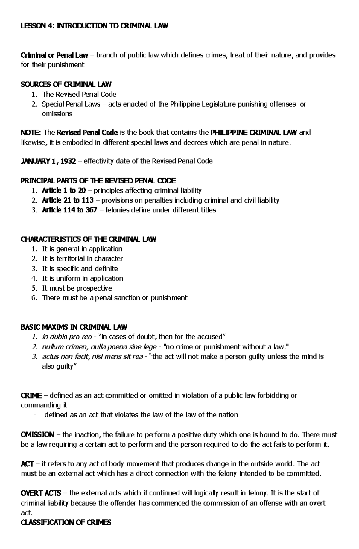 Lesson 4 - CSE111 - LESSON 4 : INTRODUCTION TO CRIMINAL LAW Criminal or ...