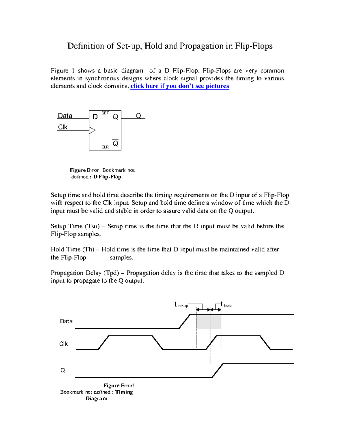 Interview vlsibank - Random - Definition of Set-up, Hold and Propagation in Flip-Flops Figure 1 ...
