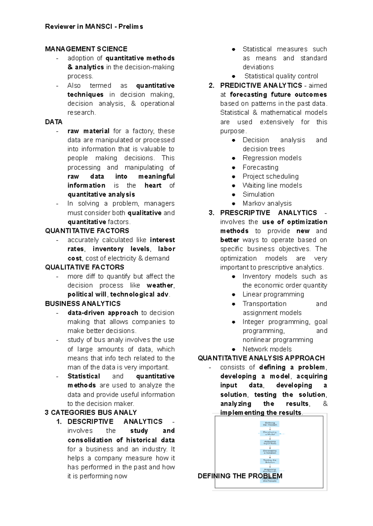 Mansci Lesson 1 - Reviewer - MANAGEMENT SCIENCE adoption of ...