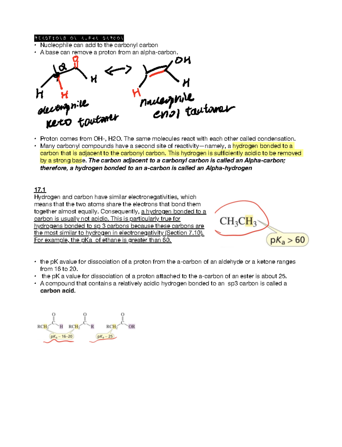 Summary of reactions on alpha carbon - Reactions on alpha carbon ...