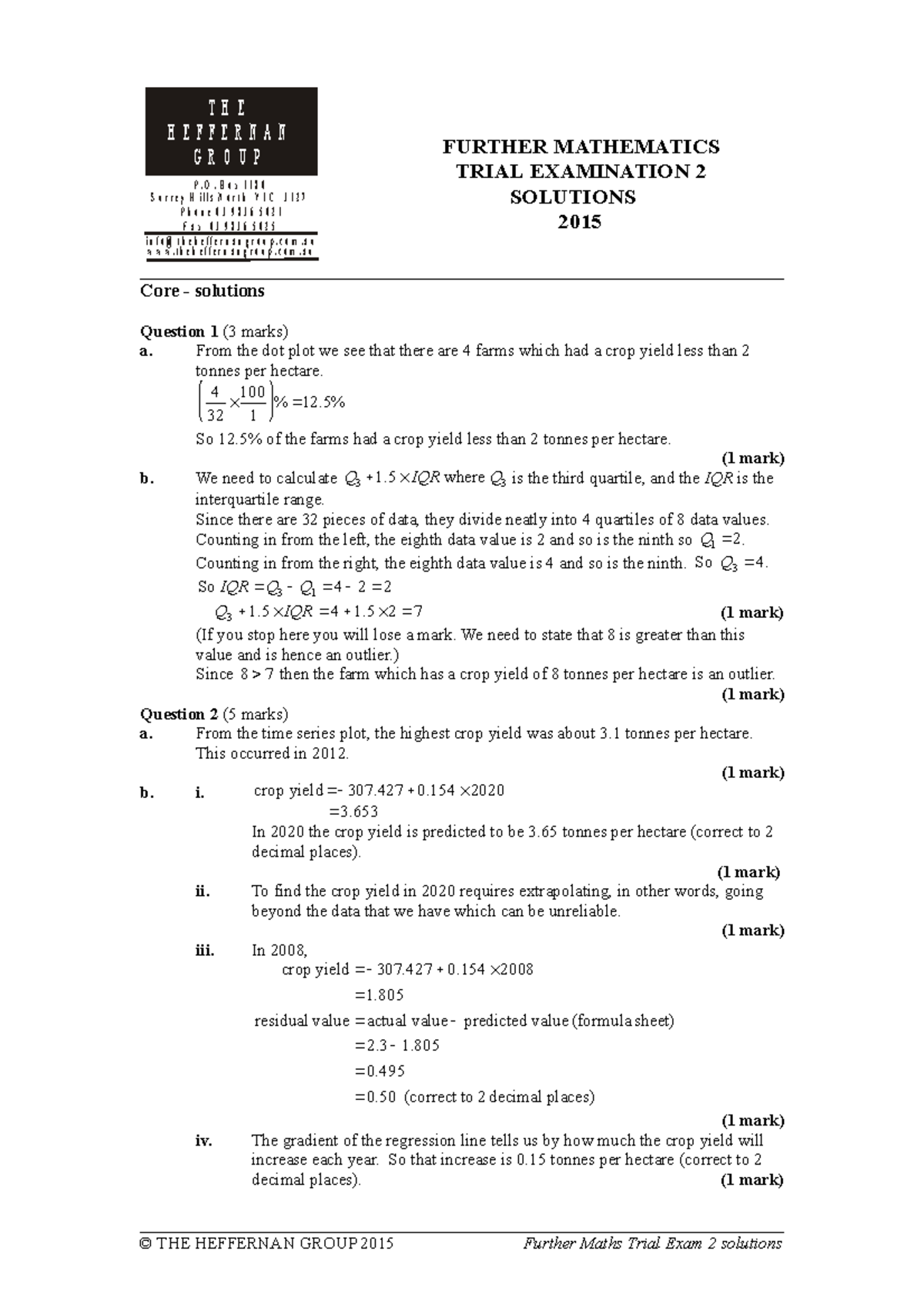 2015 Further Maths Exam 2 solutions - FURTHER MATHEMATICS TRIAL ...