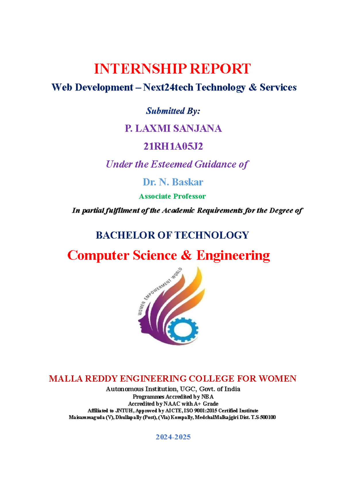 Sample internship - FOR THE EXAM - INTERNSHIP REPORT Web Development – Next24tech Technology ...