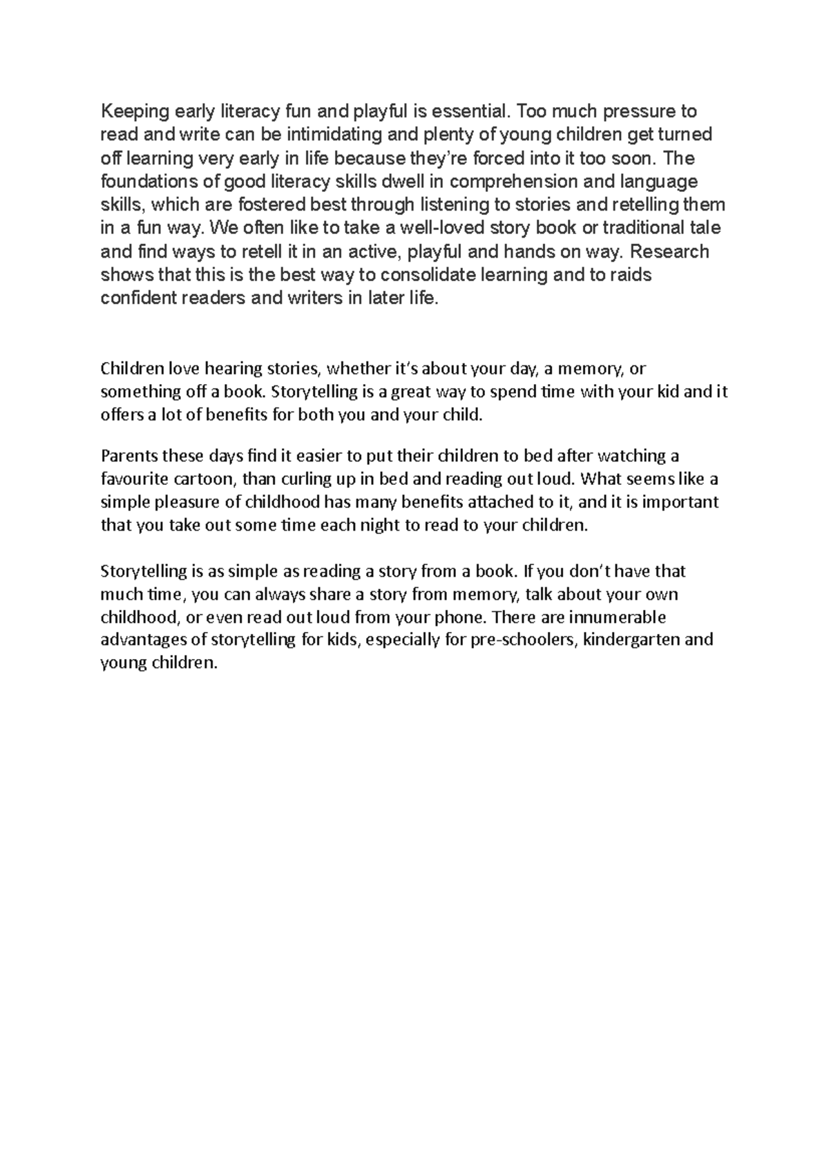 Keeping early literacy fun and playful is essential - Too much pressure ...