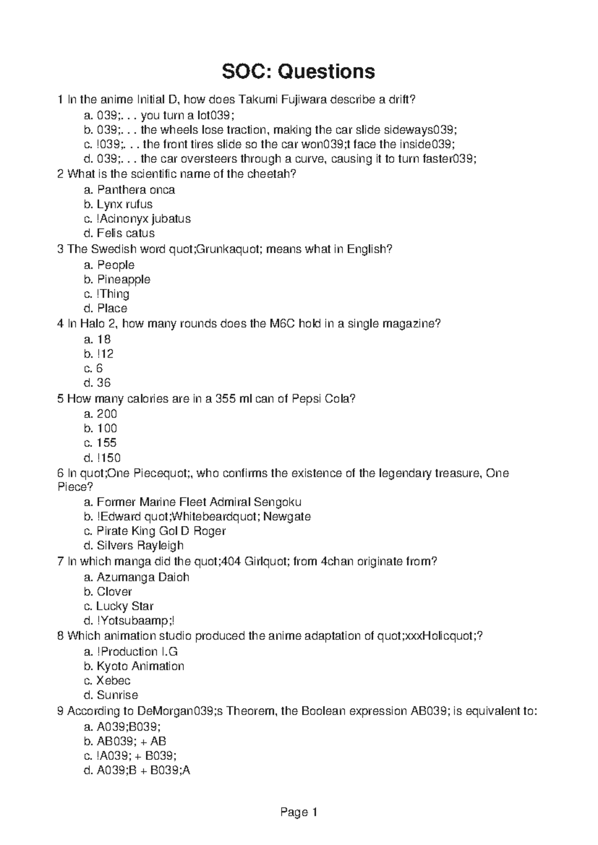 SOC121 Practice Problems 7 - SOC: Questions 1 In the anime Initial D ...