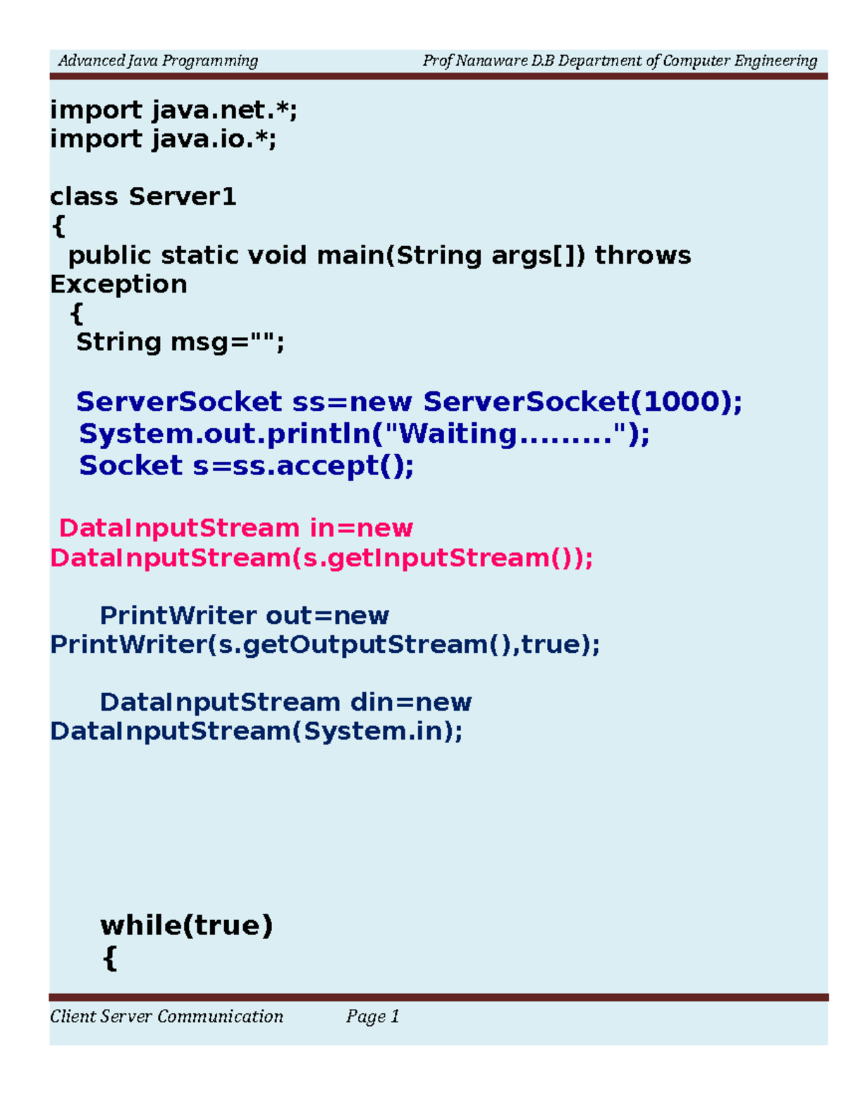 Client Server Communication Import Java Import Java Class Server Public Static Void