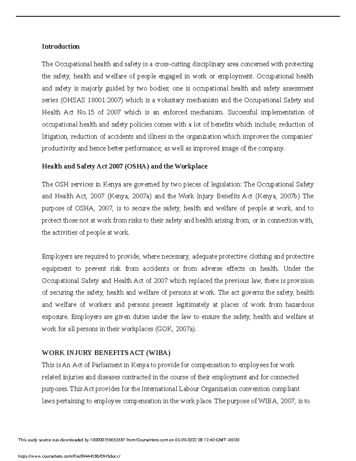 OHS - Business - Introduction The Occupational health and safety is a ...