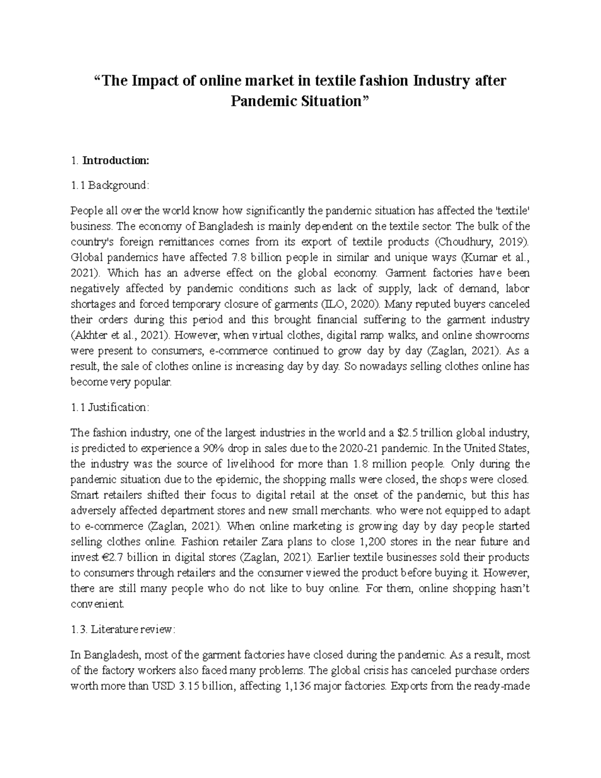 Research Proposal - “The Impact of online market in textile fashion ...