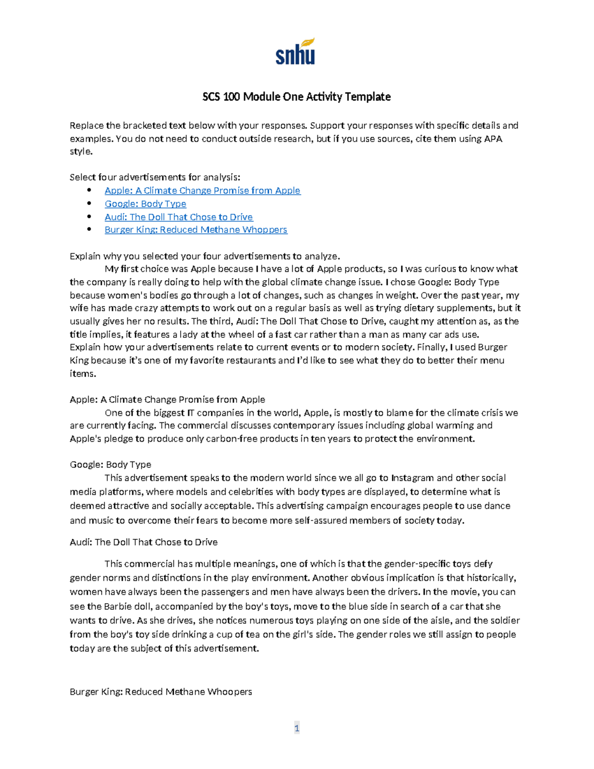 SCS 100 Module One Activity Template - SCS 100 Module One Activity ...
