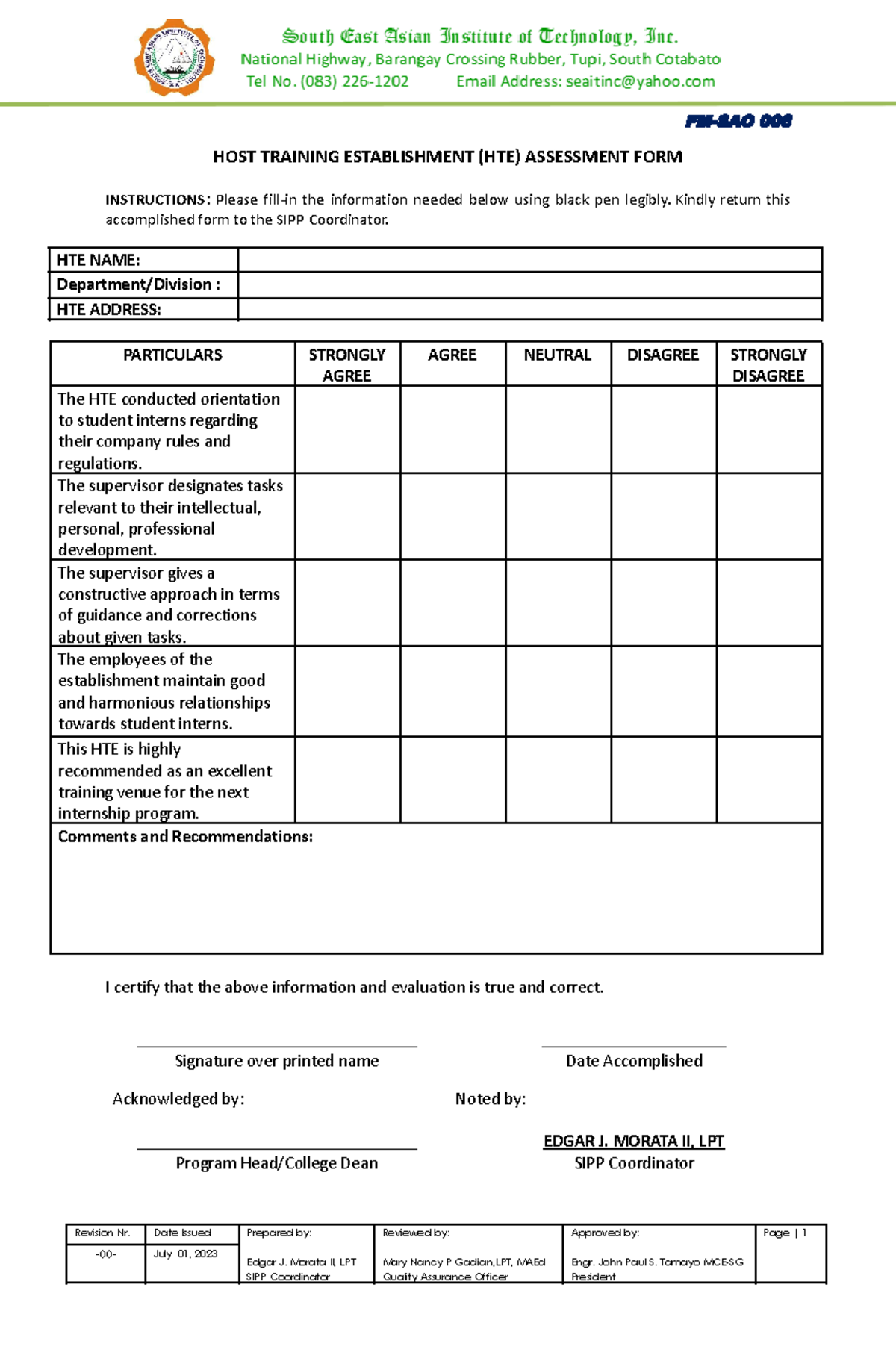 4.-HTE-Evaluation-Form-General v2.0 s.8 - FM-SAO 008 HOST TRAINING ...