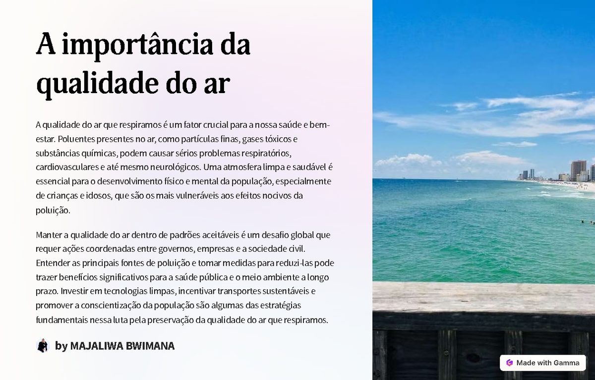 A importancia da qualidade do ar - A importância da qualidade do ar A qualidade do ar que ...