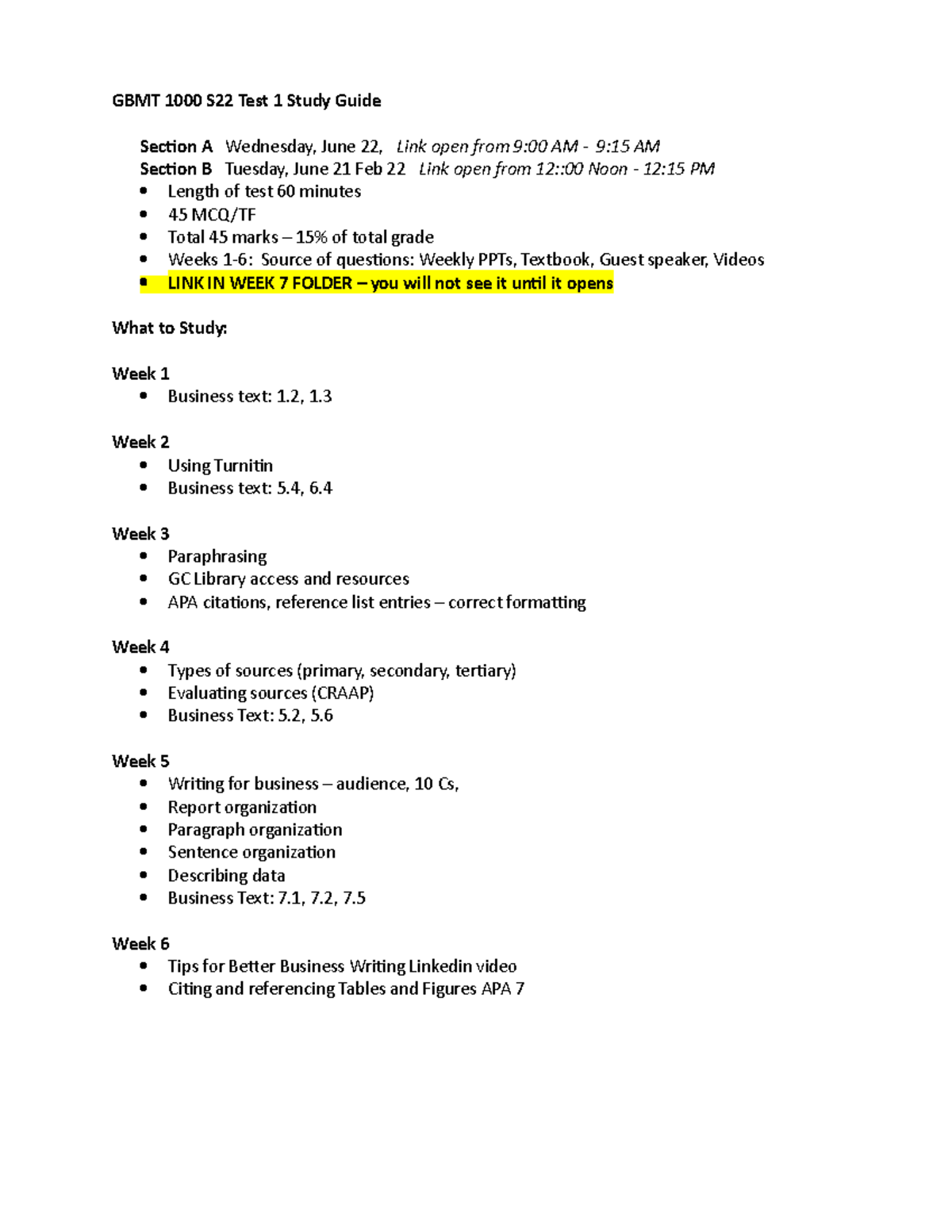 GBMT 1000 S22 Test 1 Study Guide - GBMT 1000 S22 Test 1 Study Guide ...