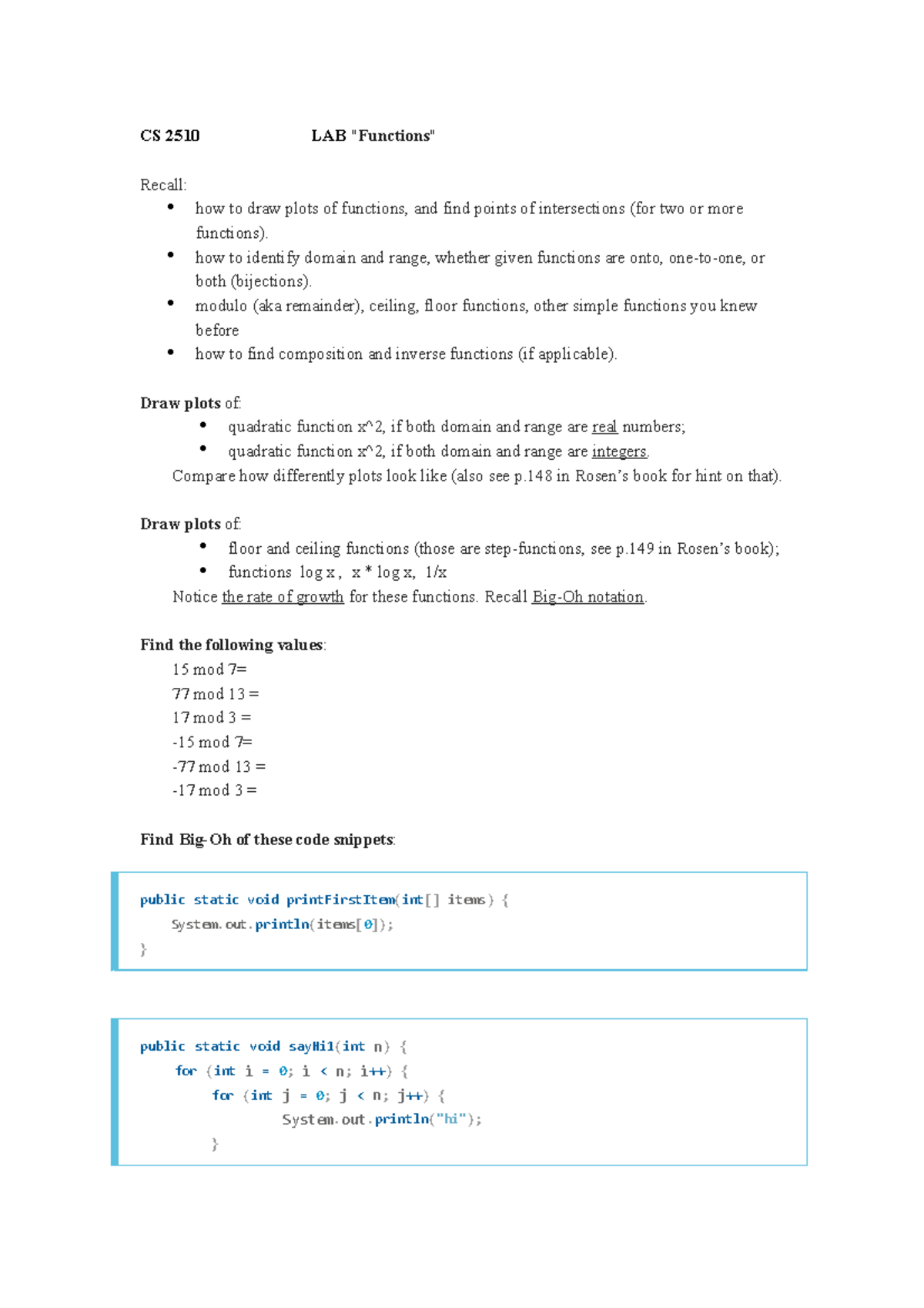 Lab7 2510, functions upd - CS 2510 LAB "Functions" Recall: how to draw plots of - Studocu