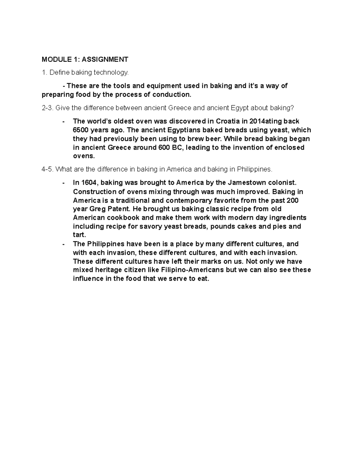 HMPE 1 Module 1 Assignment - MODULE 1: ASSIGNMENT Define baking ...