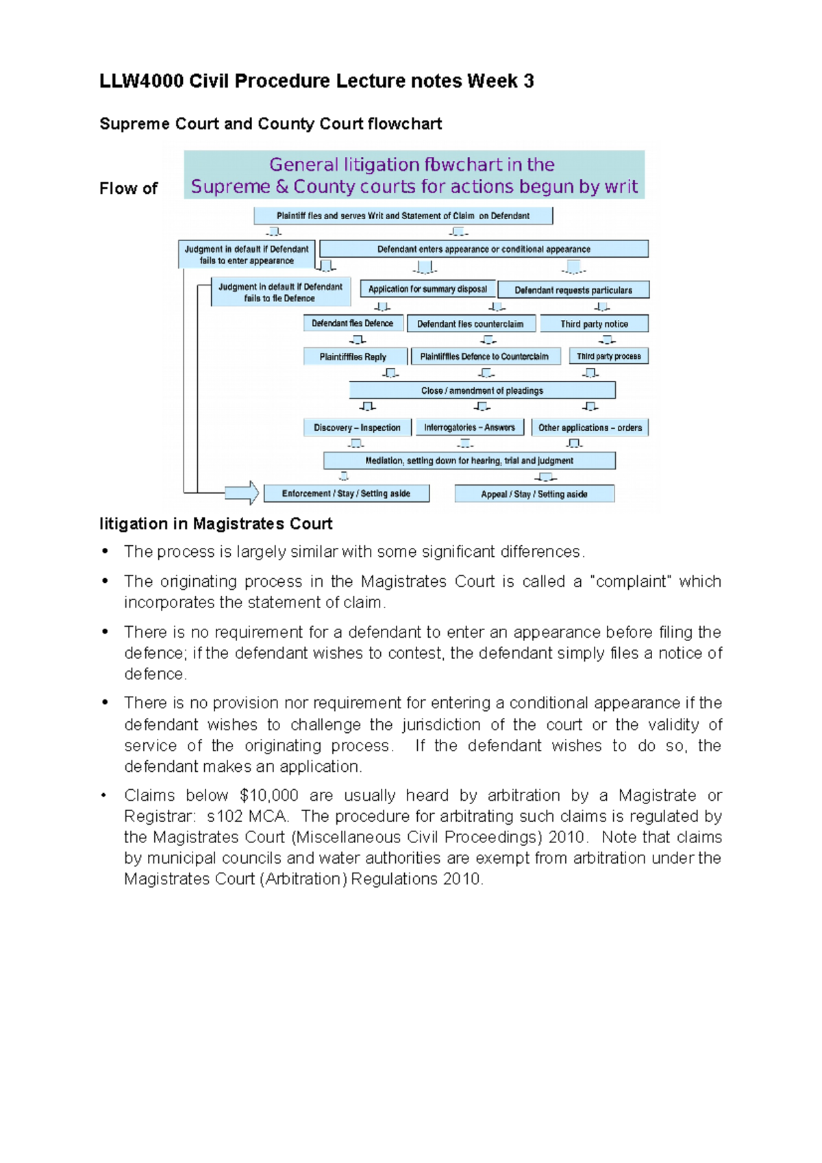 Civil week 3 - Lecture notes 3 - LLW4000 Civil Procedure Lecture notes ...