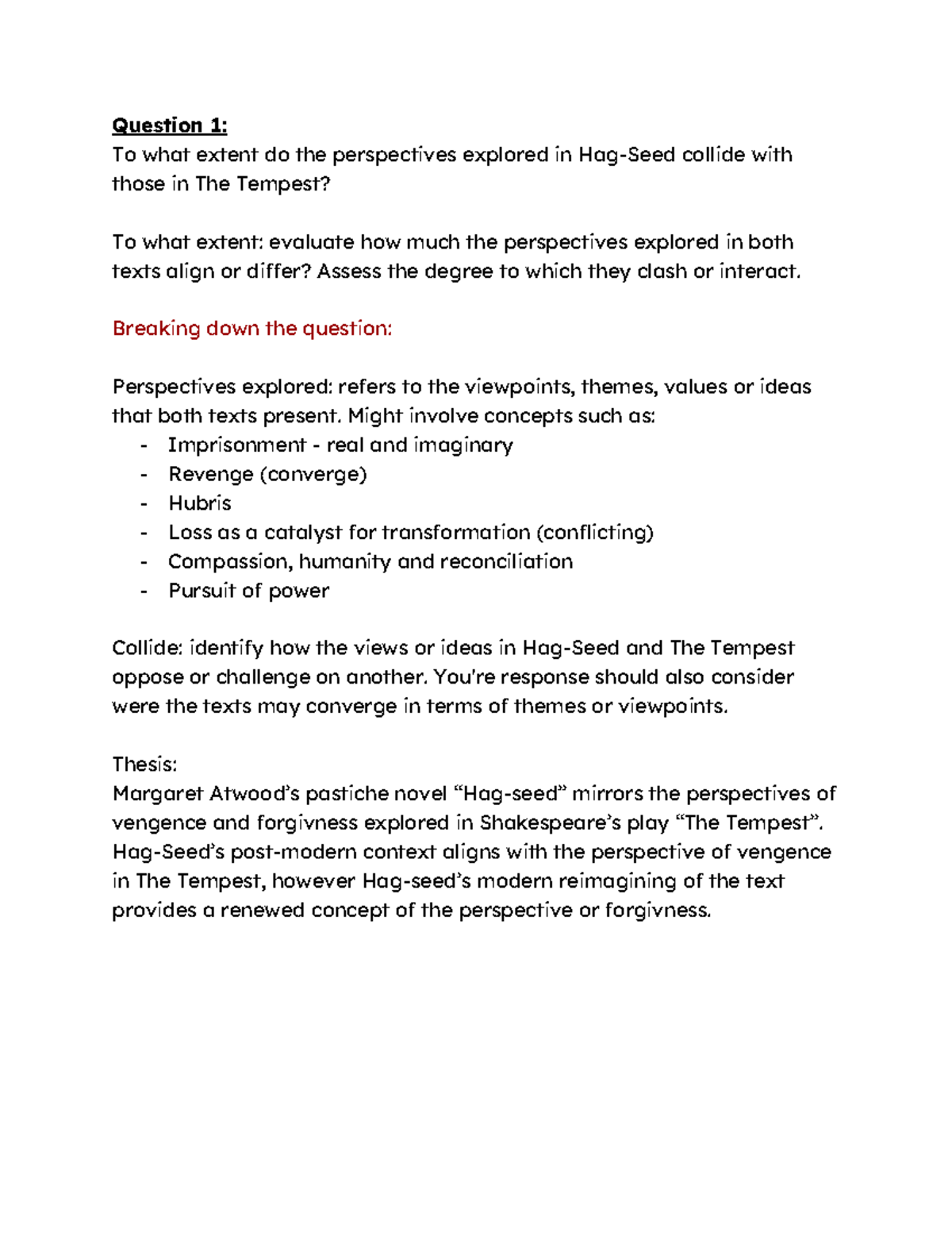 Module A tempest hagseed - Question 1: To what extent do the ...