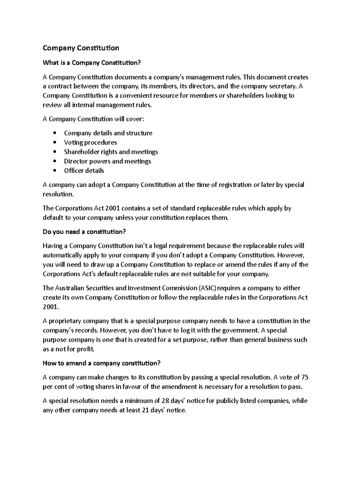 Company constitution - This document creates a contract between the ...