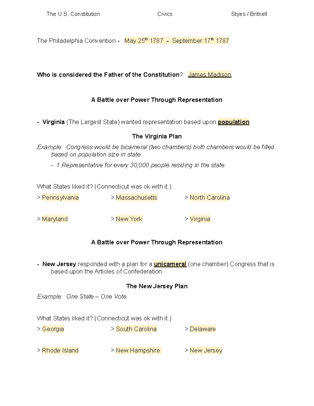 The U.S. Constitution Guided Notes - Styes - The Philadelphia ...