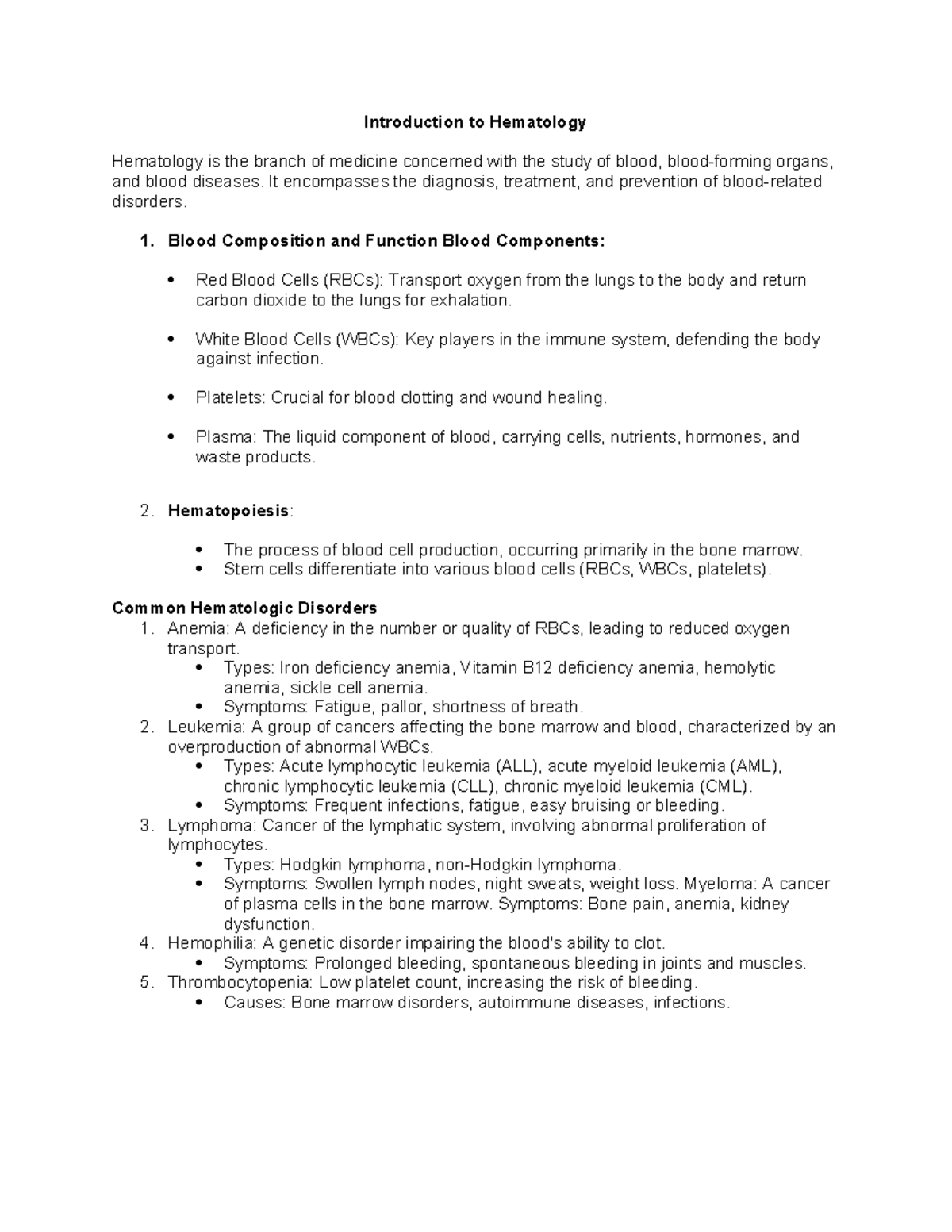 Introduction to Hematology - Introduction to Hematology Hematology is ...