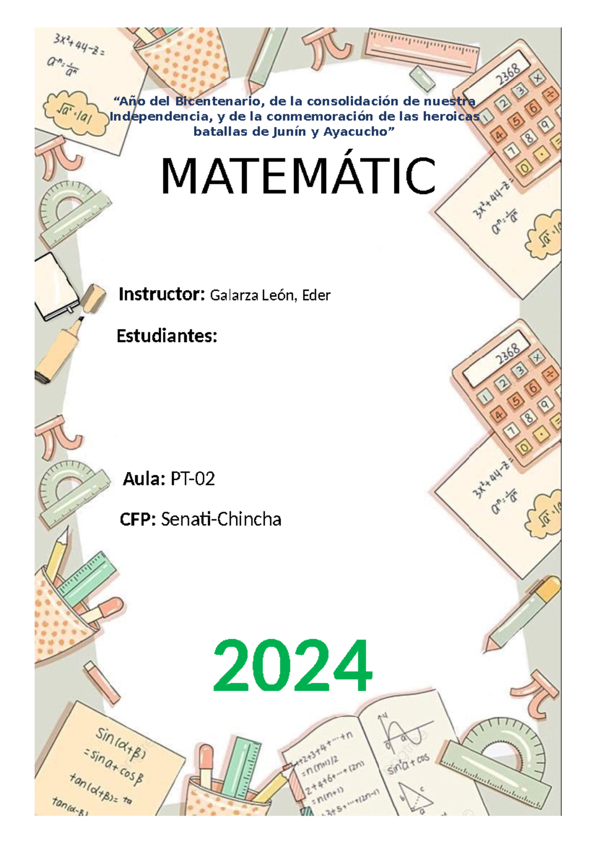 Caratula senati - Informatica basica - “Año del Bicentenario, de la ...