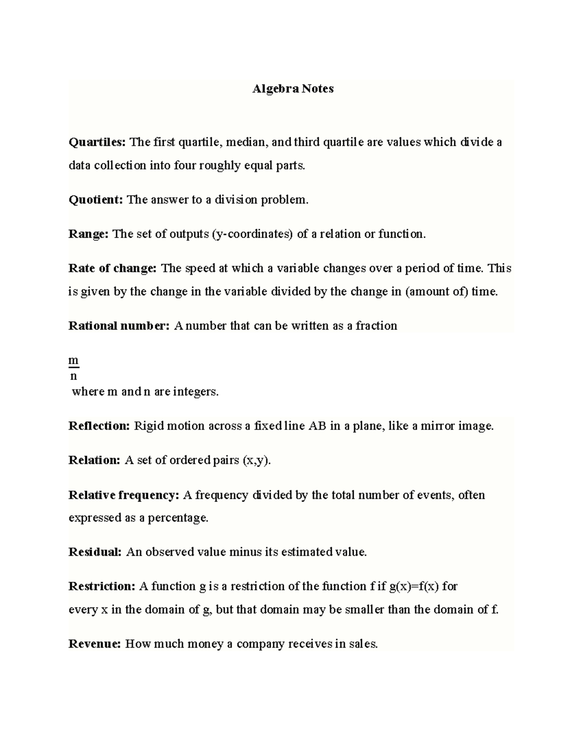 Algebra 3 - Algebra Notes Quartiles: The first quartile, median, and ...