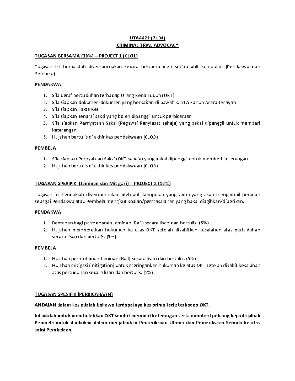 UTA4622 Tugasan dan Penilaian - UTA4622 (2130) CRIMINAL TRIAL ADVOCACY ...