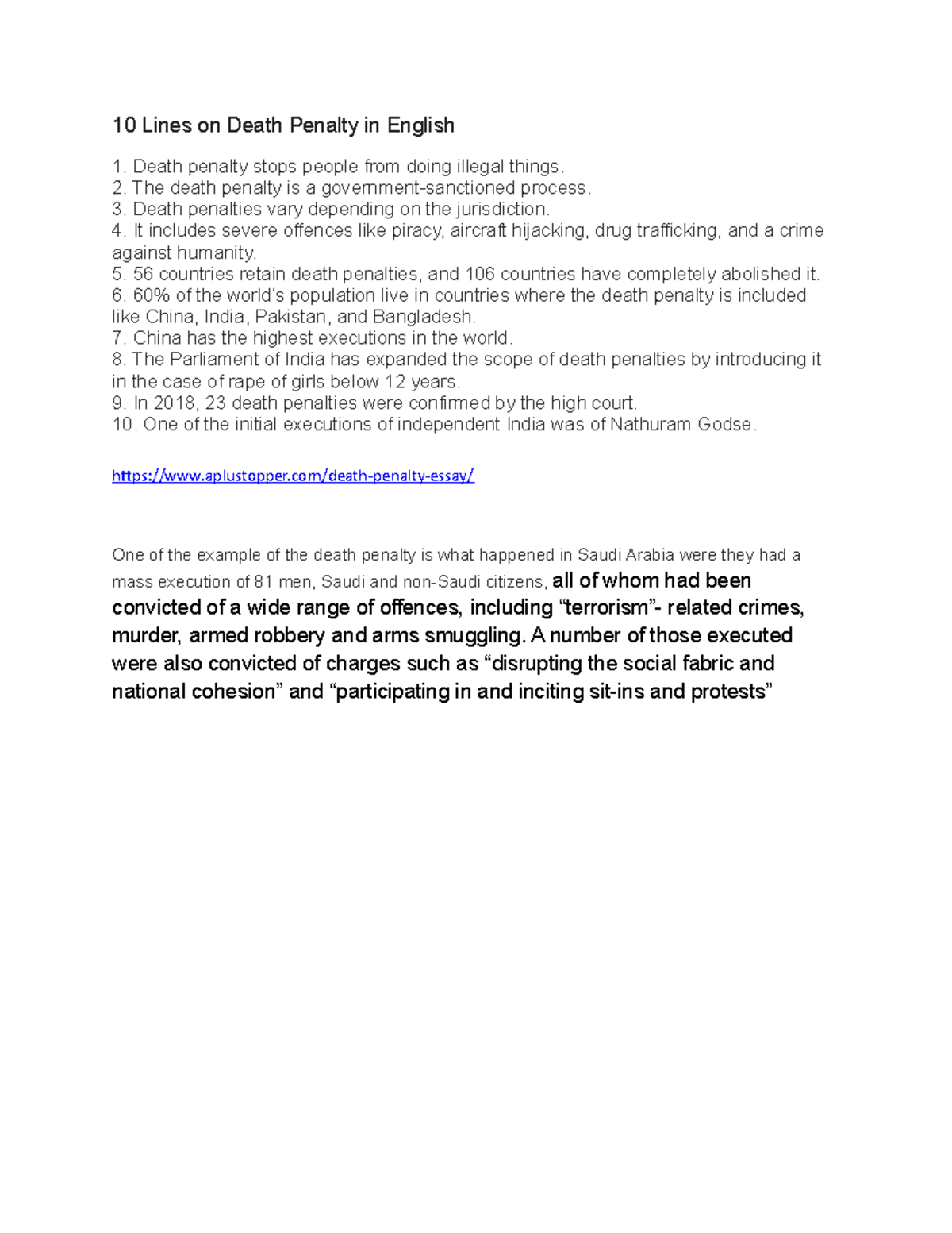 10 Lines on Death Penalty in English - 10 Lines on Death Penalty in ...