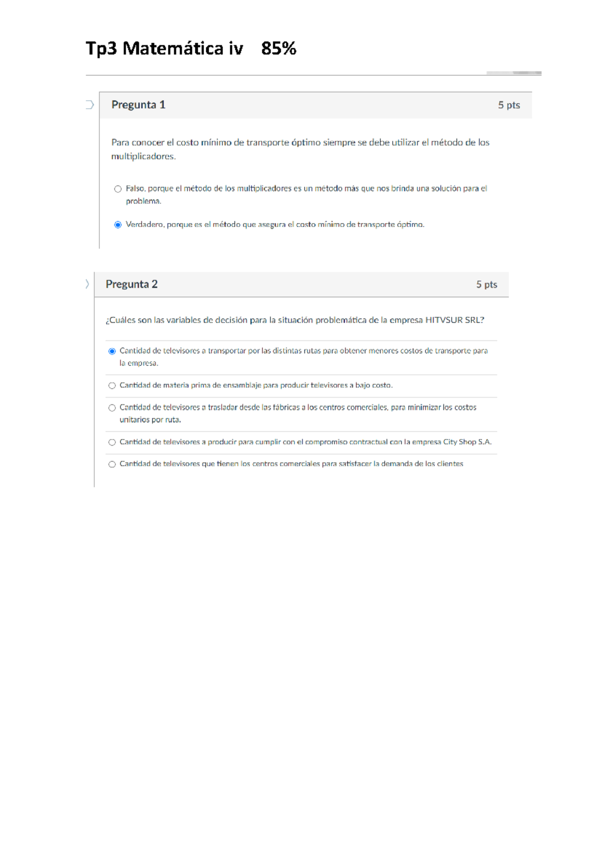 Tp3 Matemática iv 85% - Herramientas Matemáticas IV Investigación Operativa - Studocu
