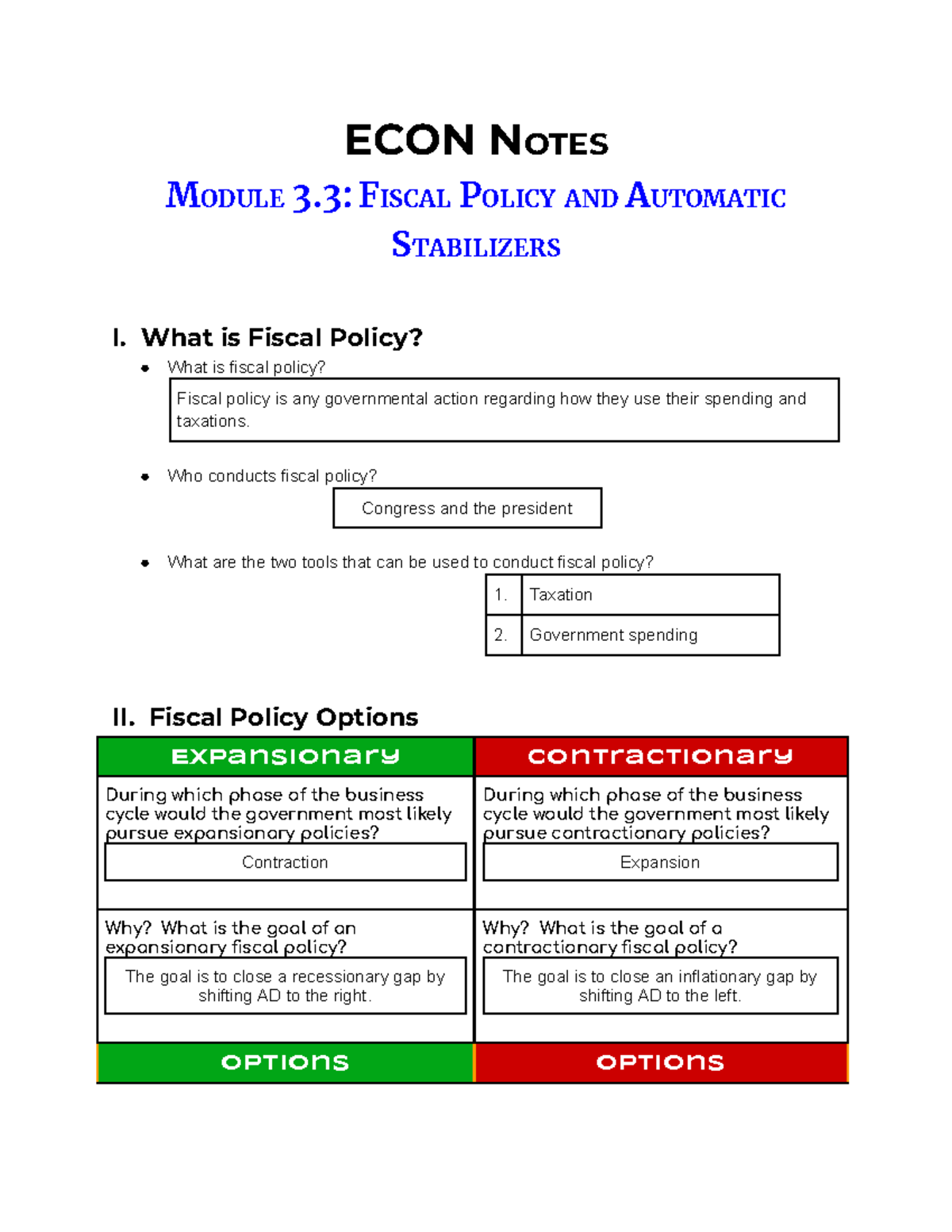 Economics Module 3.3 Notes - ECON NOTES MODULE 3: FISCAL POLICY AND ...