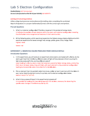 CHEM101L Lab 7 F - straighterline - Student Name: Ani Harutyunyan ...