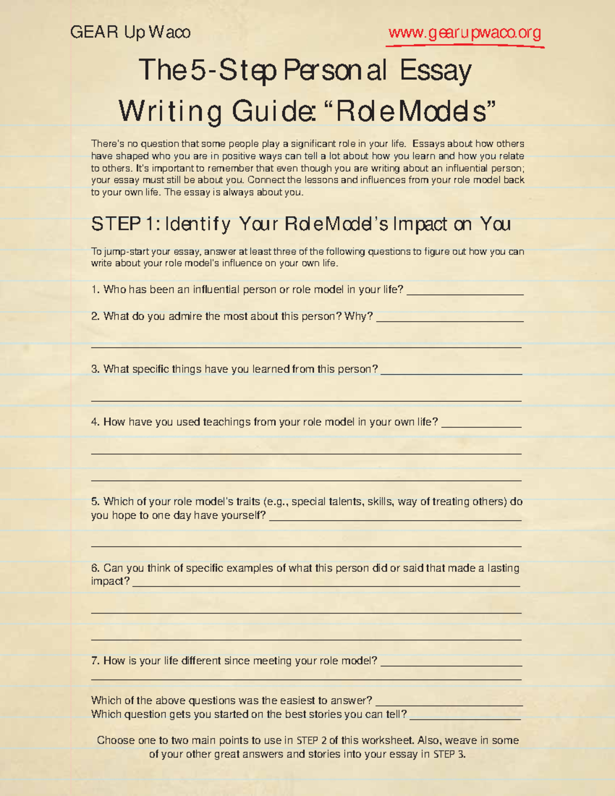 Role Model - essay - The 5-Step Person al Essay Wri ti n g Gui de: “Rol ...