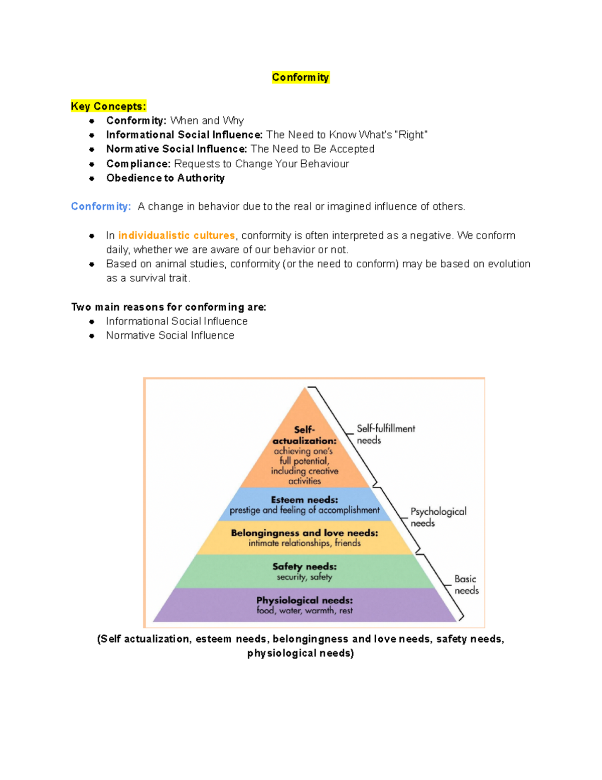 Social Psychology Final - Conformity Key Concepts: Conformity: When and ...