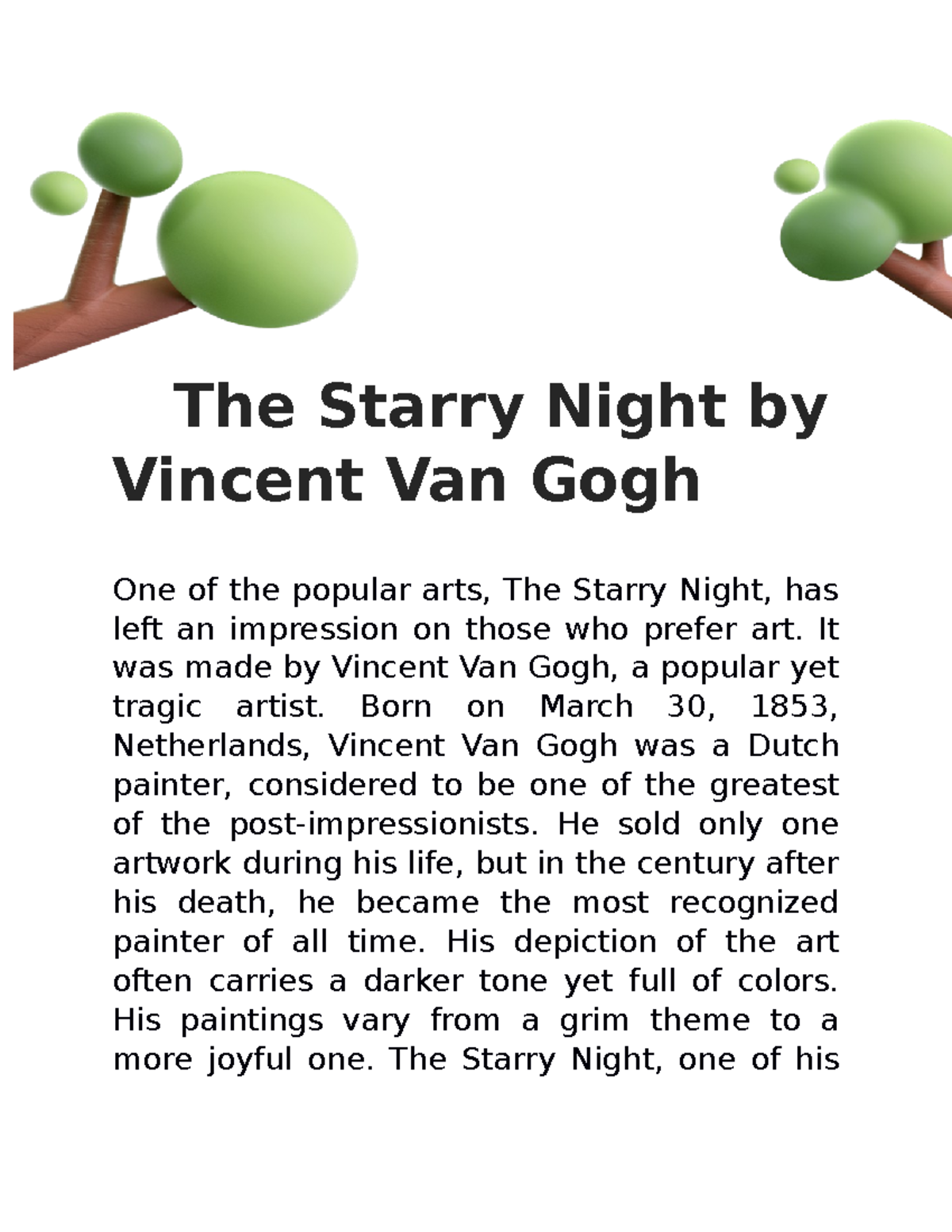 The Starry Night - This is only a practice materials, come up with your ...