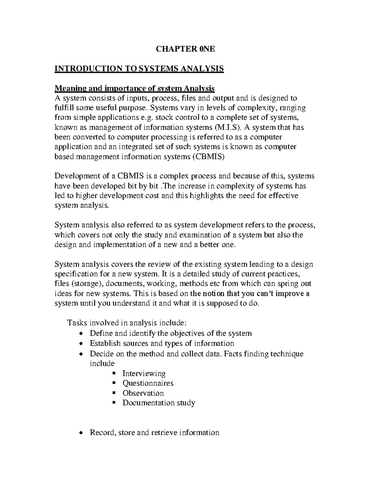 SAD notes-1 - PRACTICE MATERIALS - CHAPTER 0NE INTRODUCTION TO SYSTEMS ...