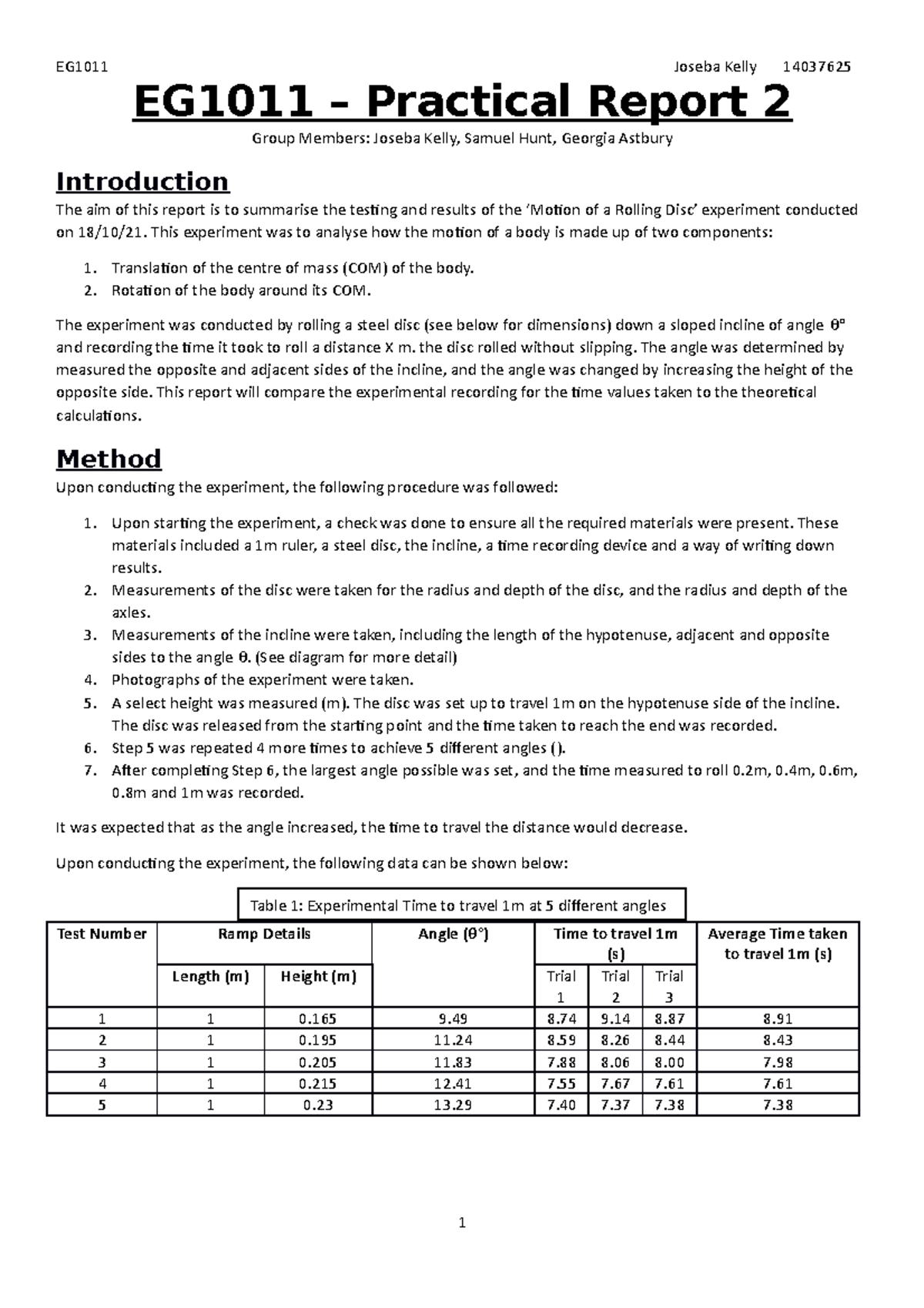 Prac 2 Report - assignment - EG1011 – Practical Report 2 Group Members ...