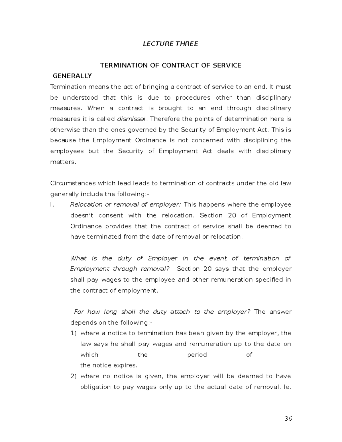 Termination of Employment Contract - LECTURE THREE TERMINATION OF ...