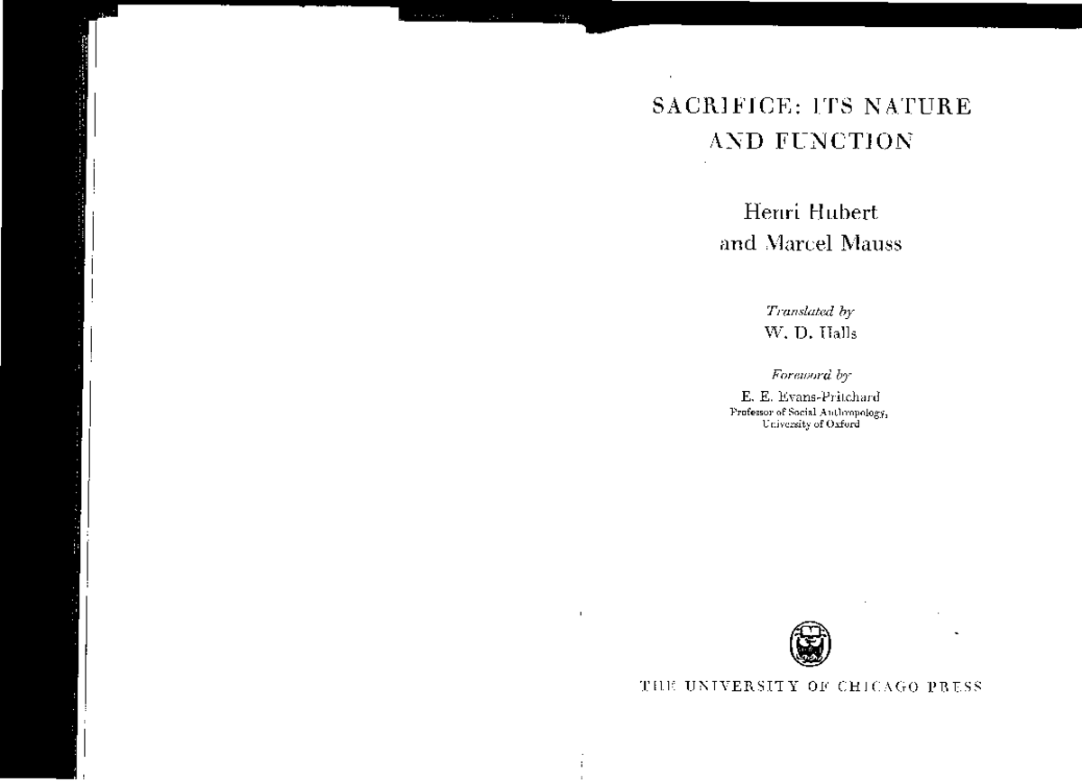 Sacrifice Its Nature and Functions by Henri Hubert, Marcel Mauss ...