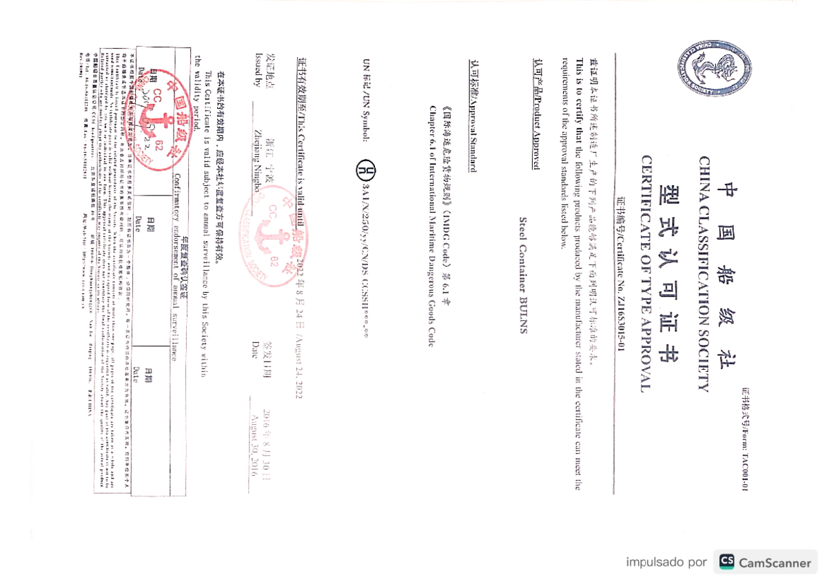 Certificado DE Galonera DE Metal PARA Gasolina - Gestión De La Calidad ...