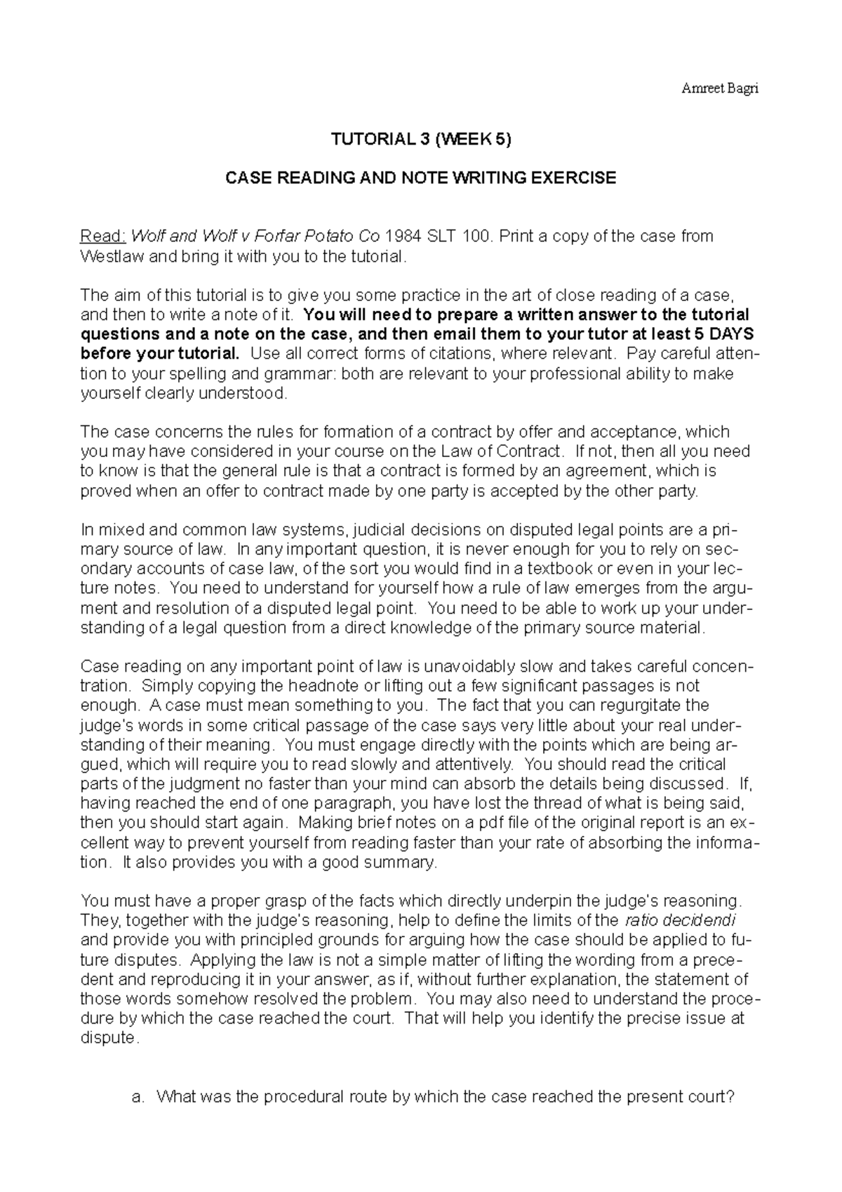 SLS Tutorial - week 3 - Amreet Bagri TUTORIAL 3 (WEEK 5) CASE READING ...