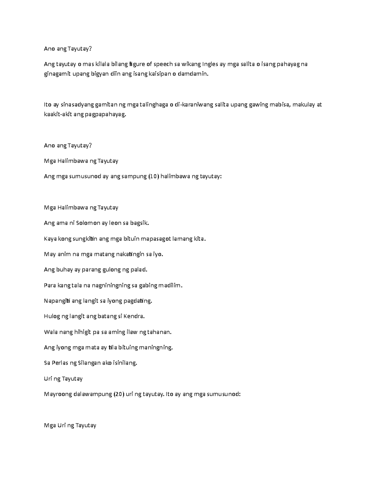 Ano ang Tayutay-WPS Office - Ano ang Tayutay? Ang tayutay o mas kilala ...