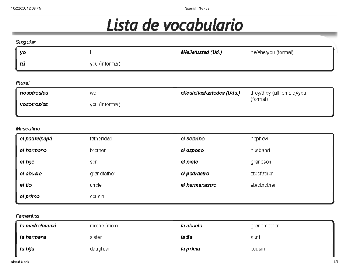 VN Chapter 3 Vocabulario List 67 (not 0-30) - Lista de vocabularioLista ...