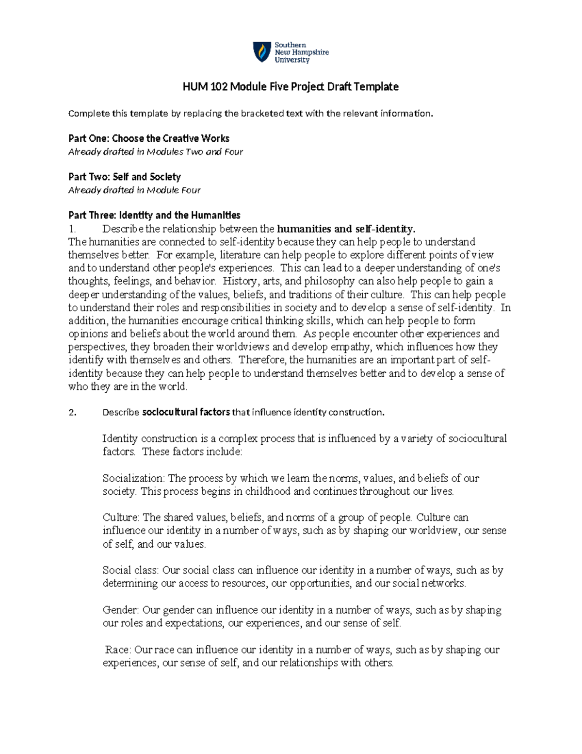 HUM 102 Module Five Project Draft Template chase - HUM 102 Module Five ...