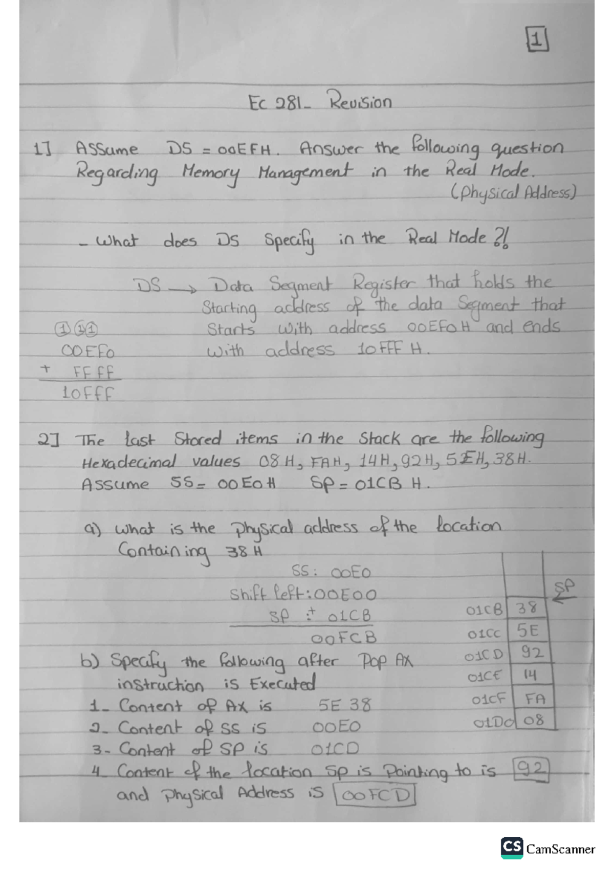 Microprocessors And Assembly Language Ec 281 Revision 1 Ec Revision Assume Ds 00efh Answer